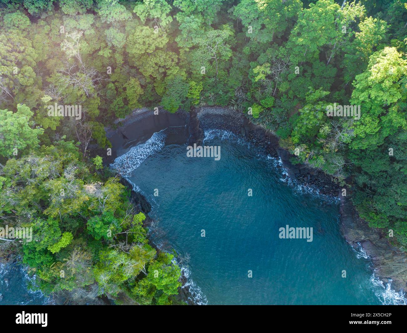 Aerial view, ocean and coast with rainforest, Puntarenas province ...