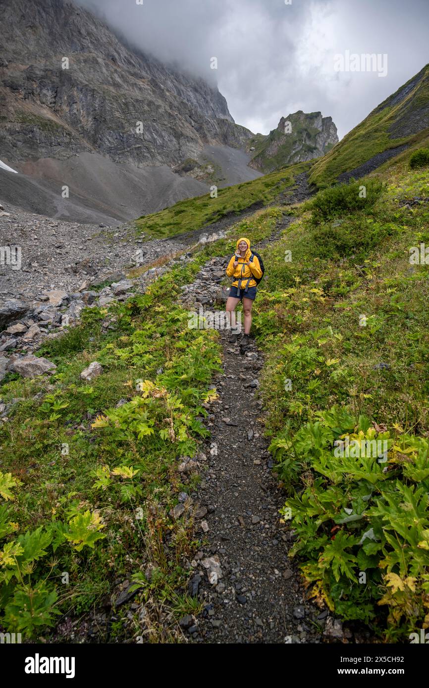 Hiker on the Carnic High Trail, Carnic Alps, Carnic Alps main ridge ...