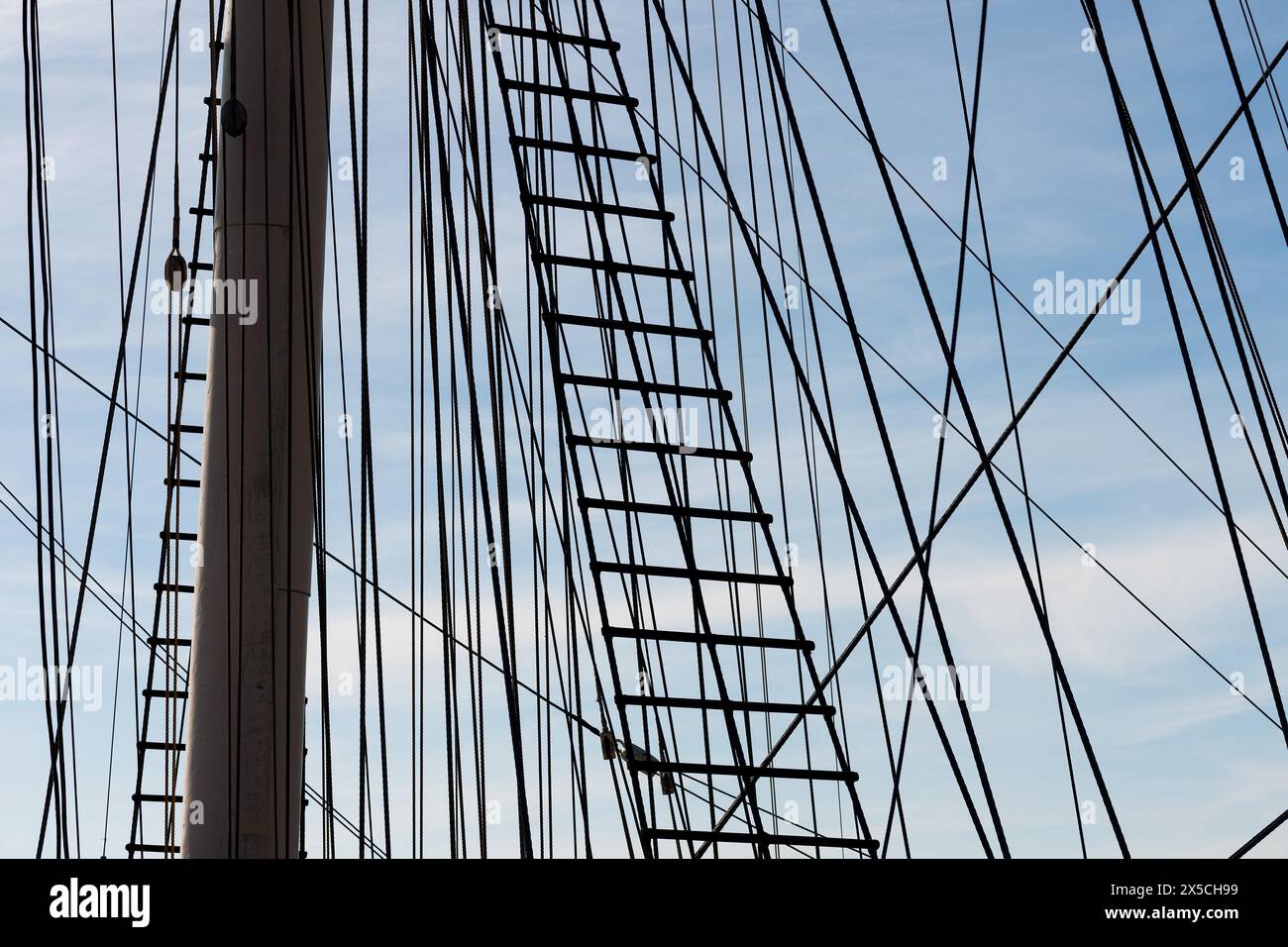 Mast and rigging, steel four-masted barque Pommern, windjammer with ...