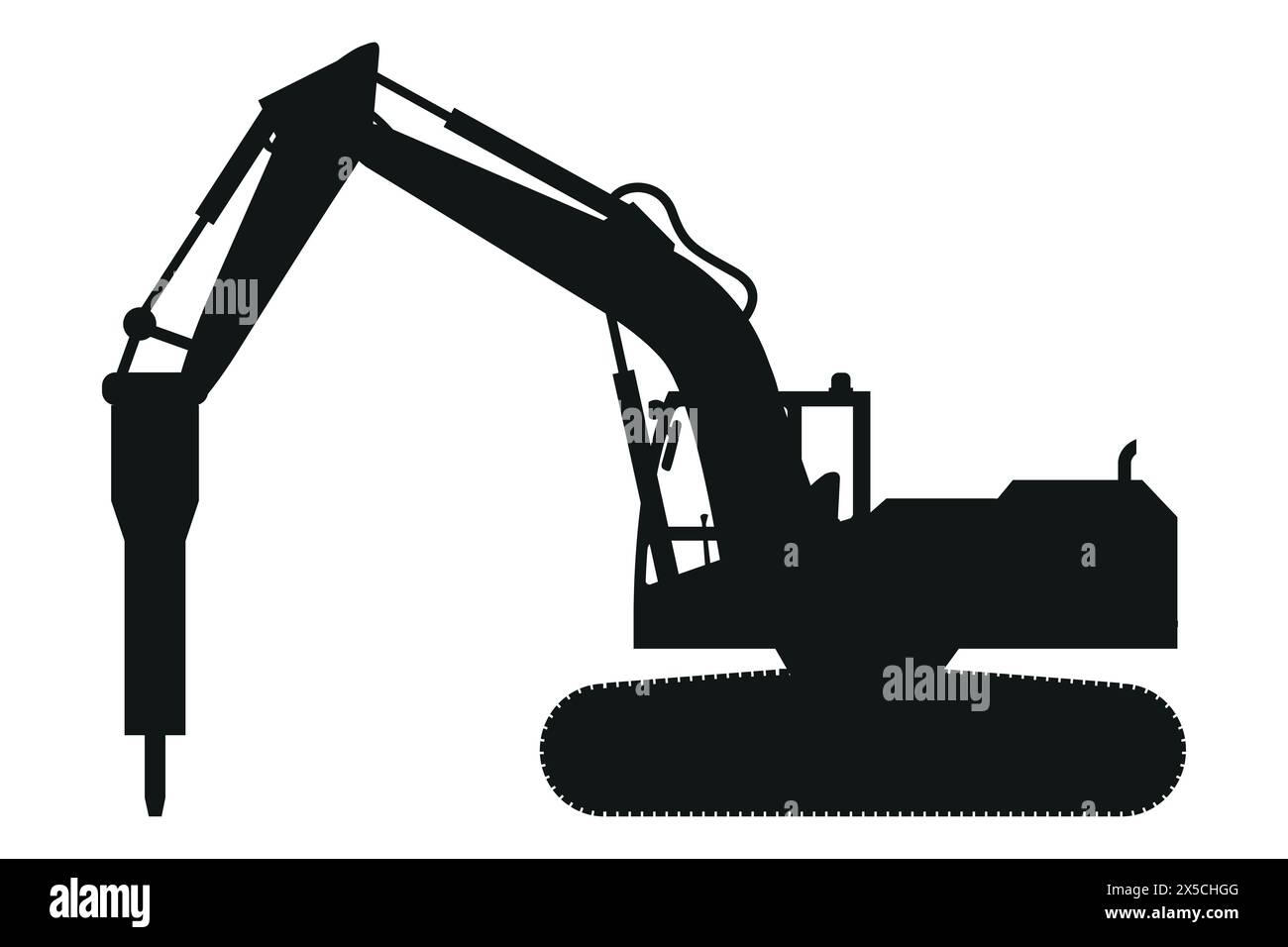 hammer backhoe loader silhouette. Heavy machinery for construction and ...