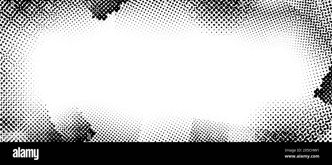 Halftone grunge grain frame. Retro dotted border overlay template for ...