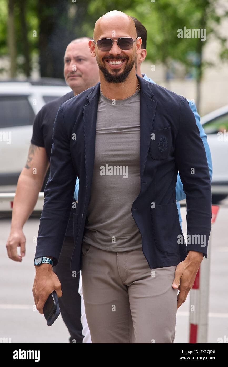 Bucharest, Romania. 8th May, 2024: Andrew Tate and his brother Tristan Tate (not in picture ...