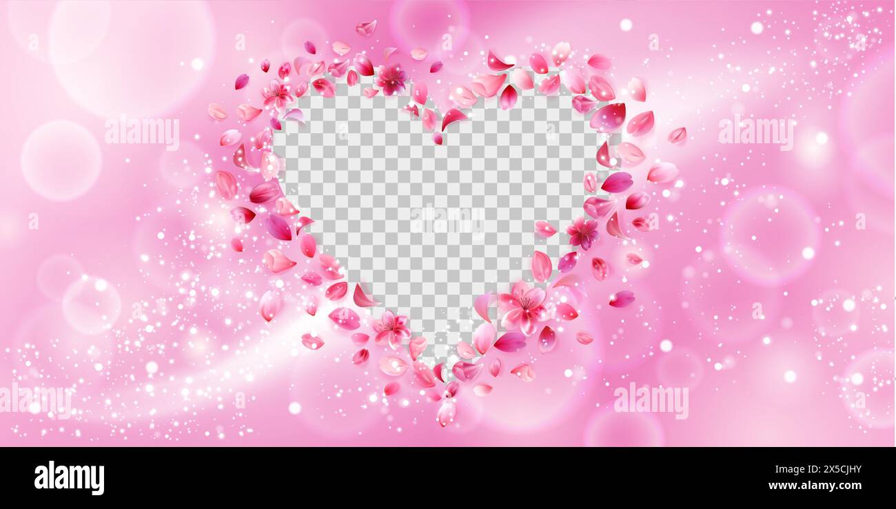 sakura petals heart png frame isolated on pink magic background. Stock ...