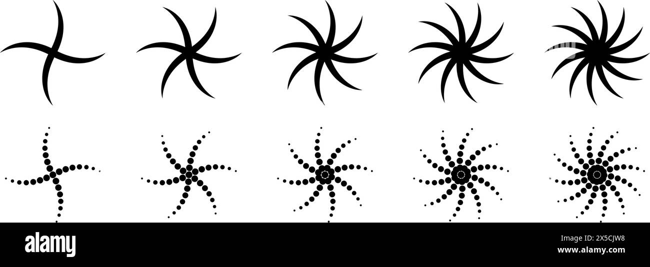 Different twist or swirl element set. Black twirl and rotating line ...