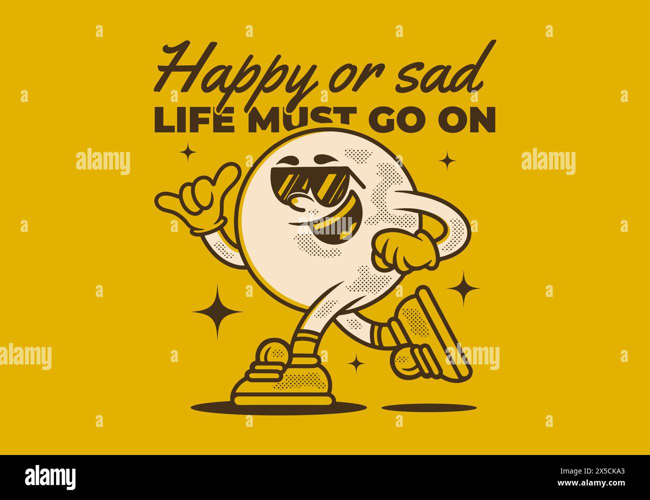 Happy or sad, life must go on. Mascot character illustration of ball ...