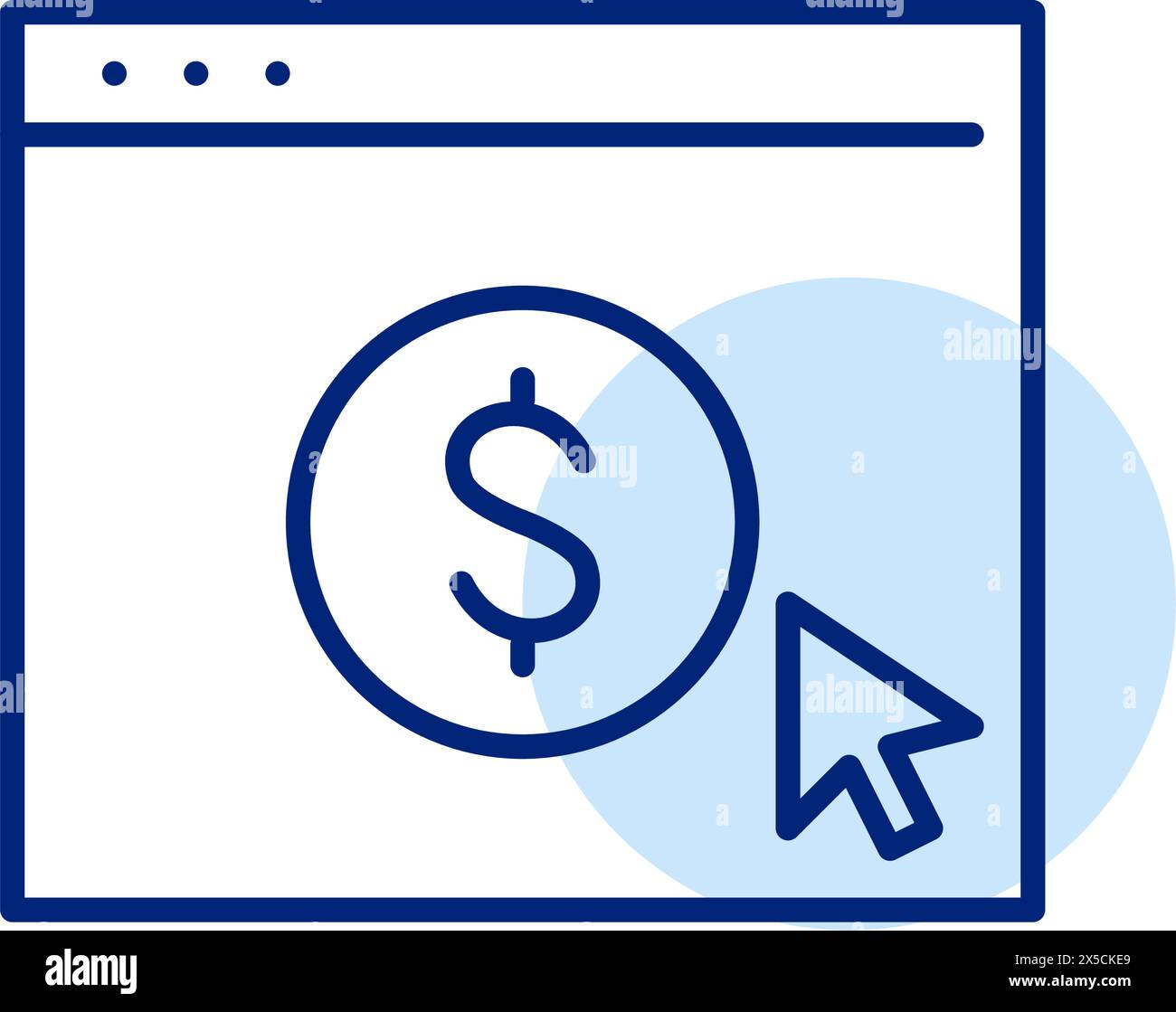 Web browser window, dollar sign and mouse clicking. Online transactions, banking and finance ...