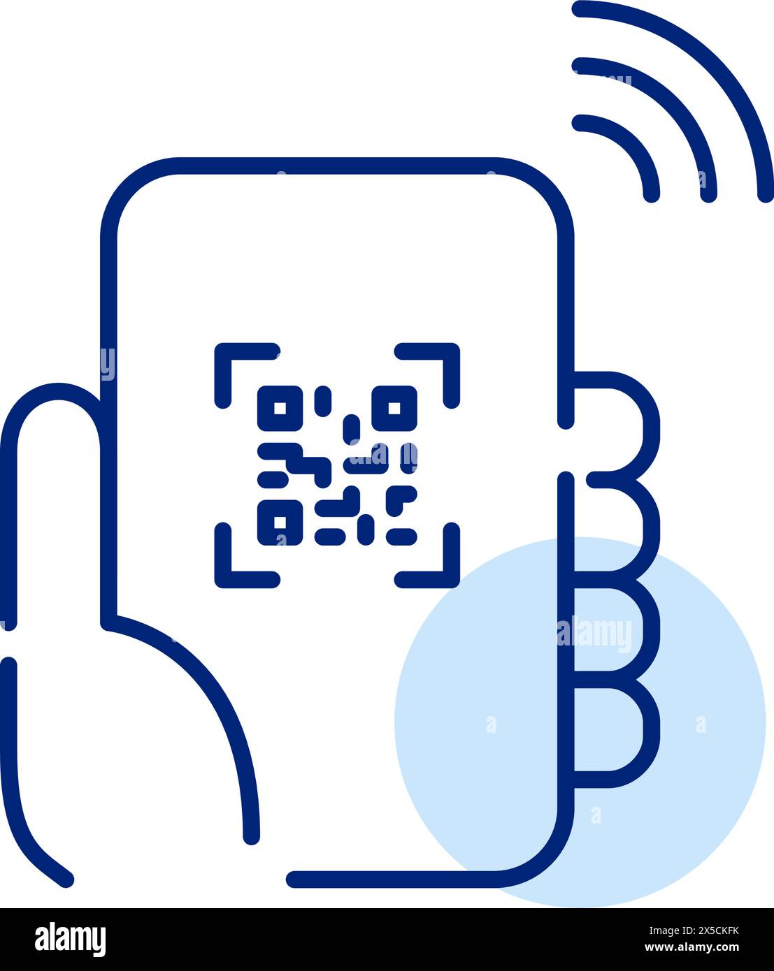 Hand holding smartphone scanning qr code with wi-fi symbol. Accessing ...