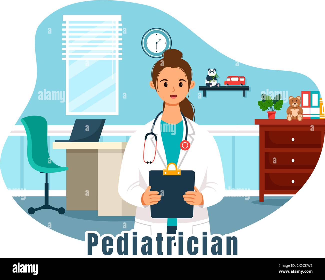 Pediatrician Vector Illustration with Examines Sick Kids for Medical ...