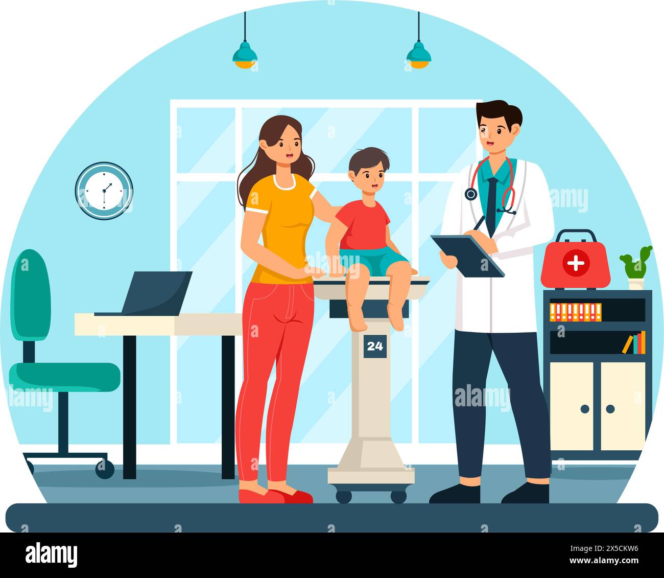 Pediatrician Vector Illustration with Examines Sick Kids for Medical ...
