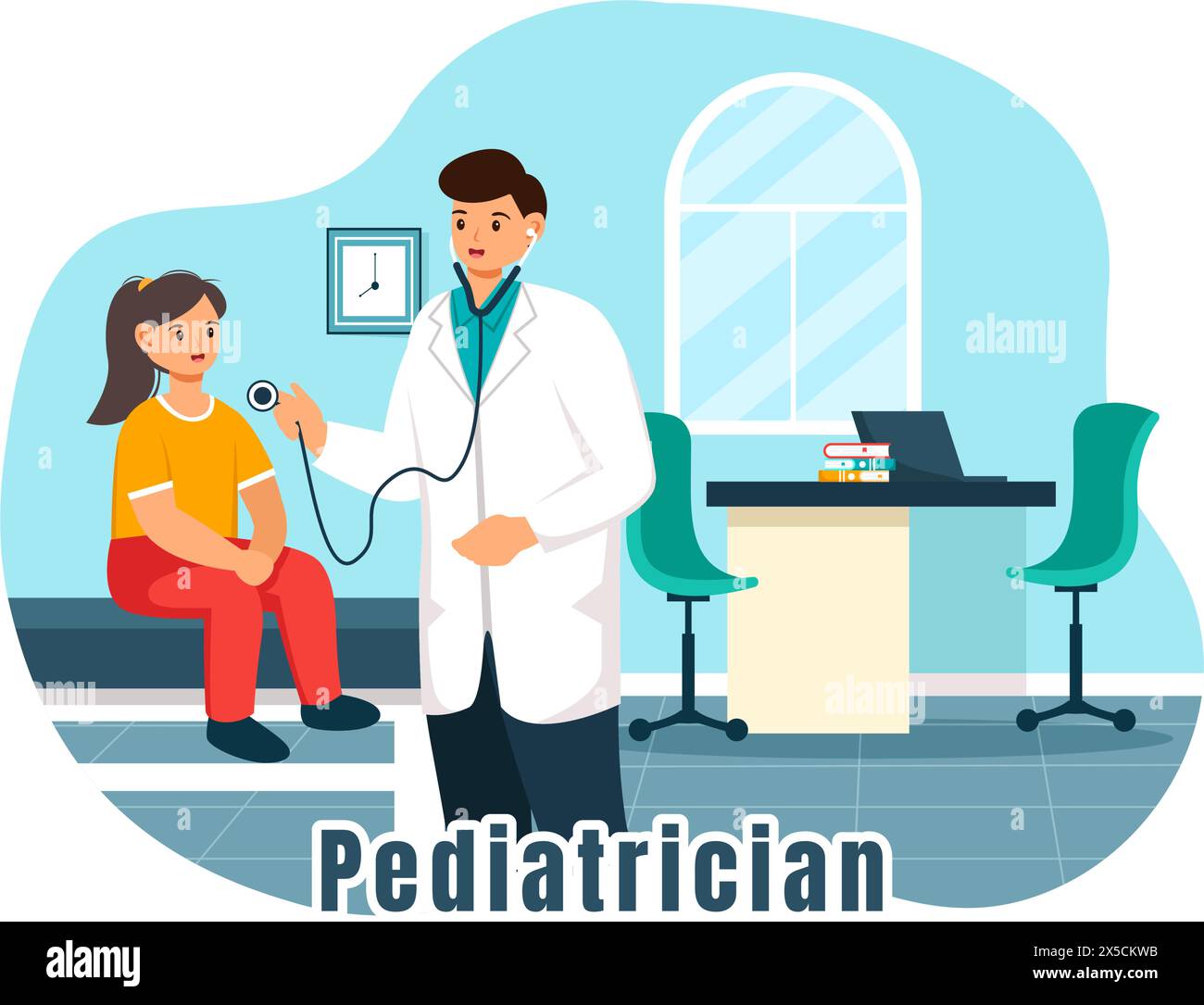 Pediatrician Vector Illustration with Examines Sick Kids for Medical ...