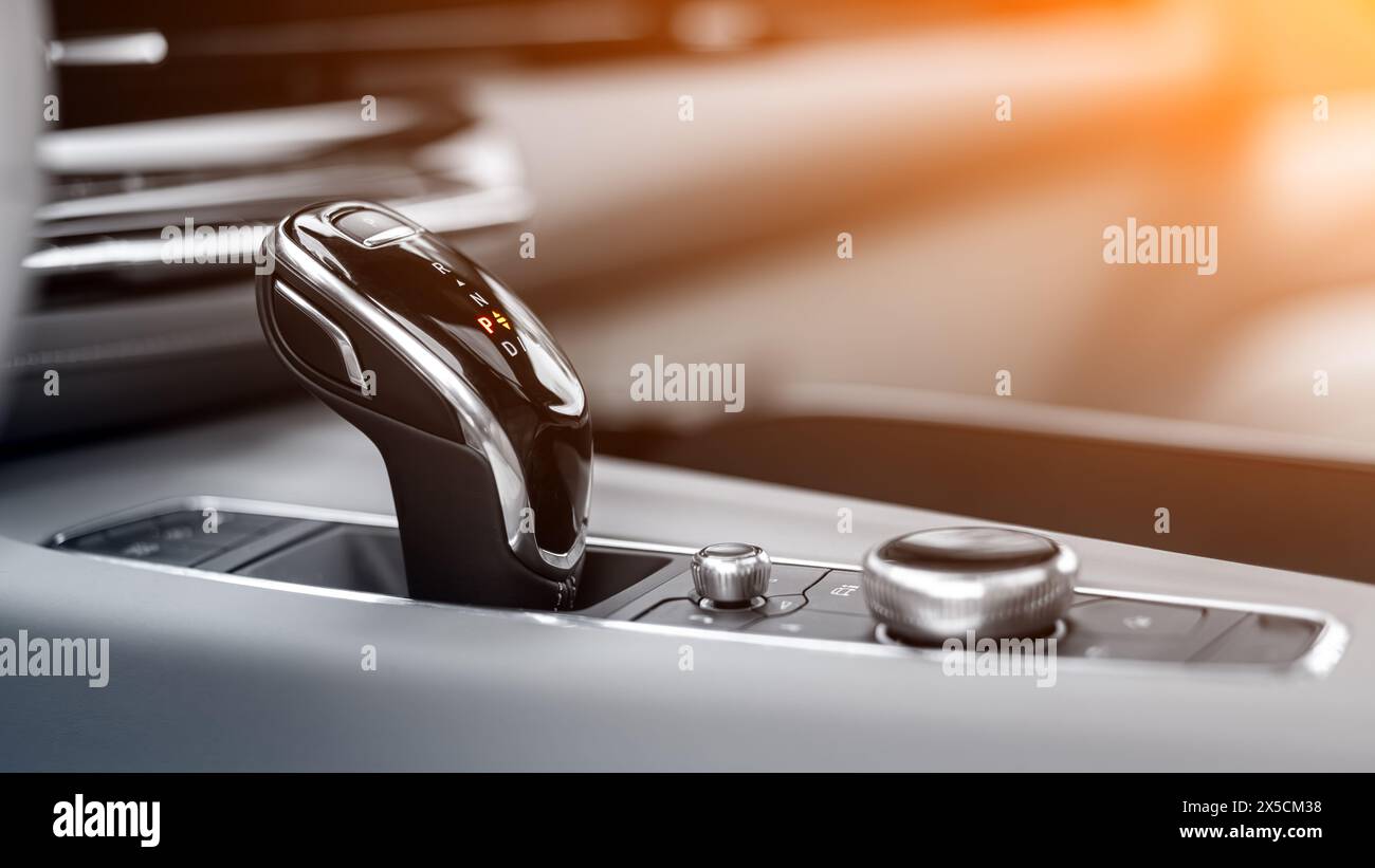 Close up of the manual gearbox transmission handle. Accelerator handle ...