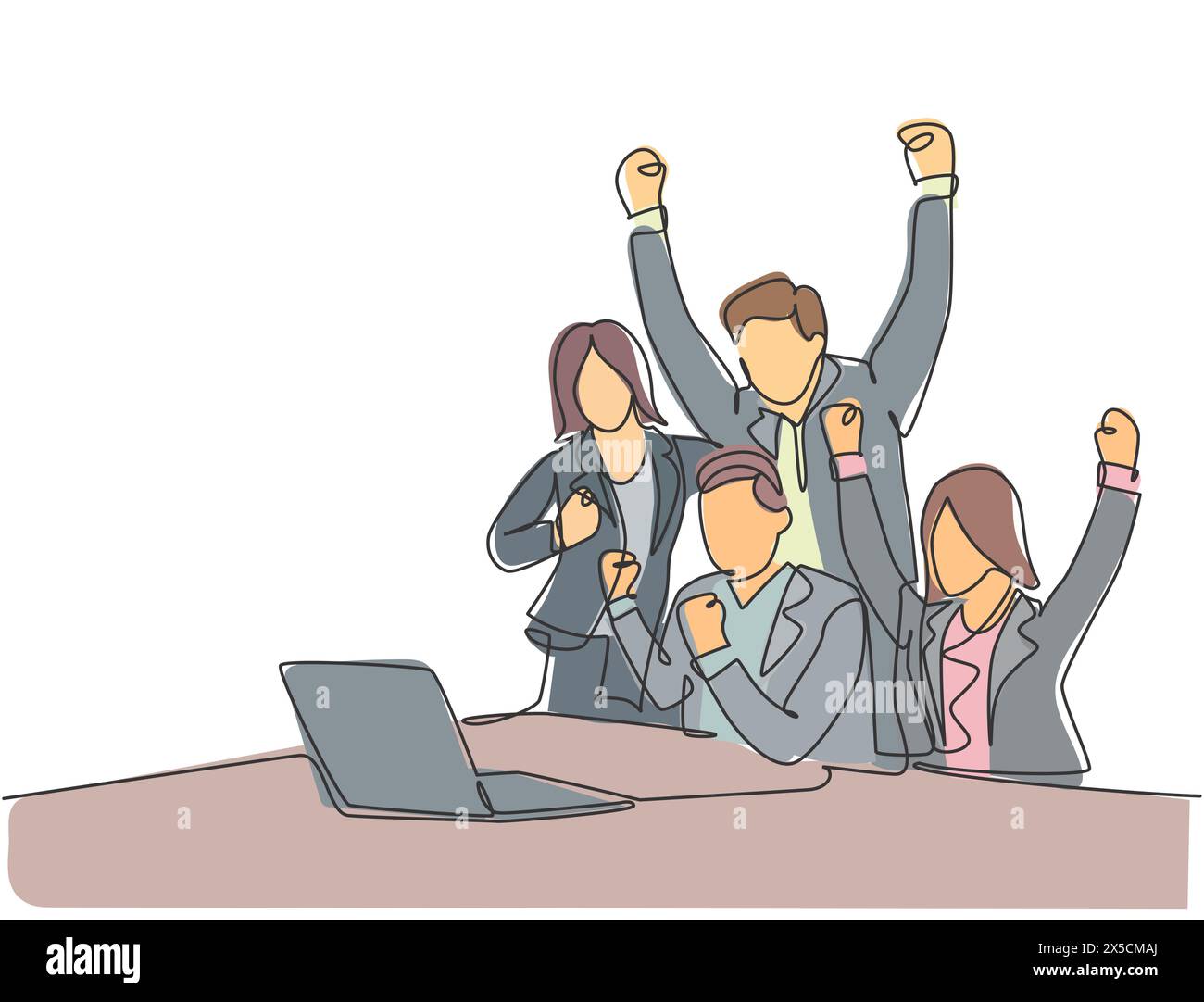 One continuous line drawing of young happy male start up CEO and his ...