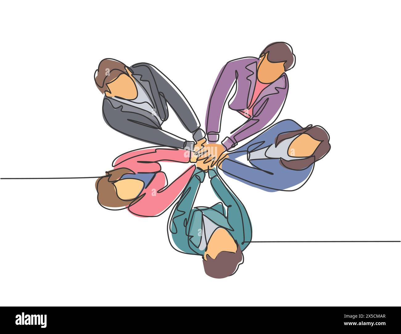 Top view single line drawing of businessmen and business woman ...