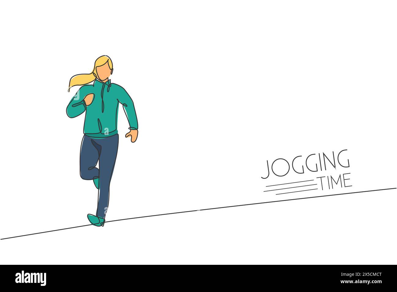 One single line drawing young energetic woman runner run relax at ...