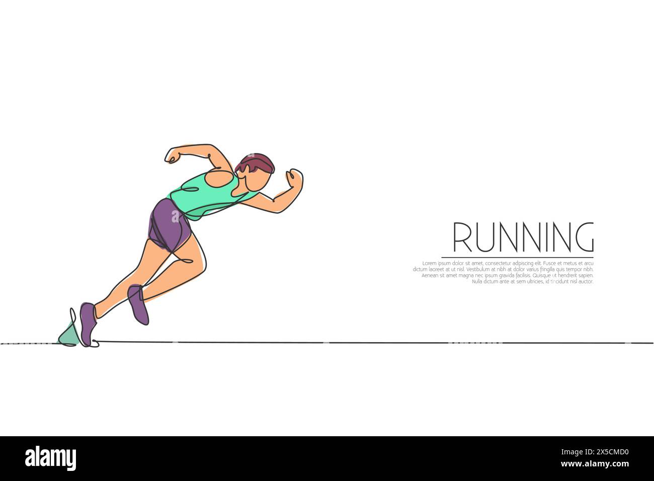 One continuous line drawing of young sporty man runner focus to run ...