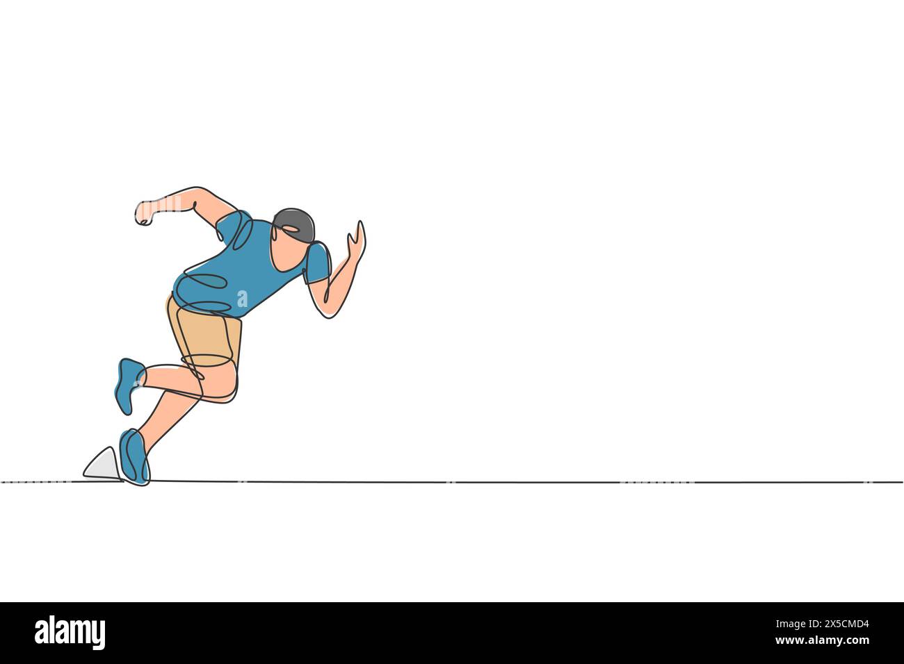 One continuous line drawing of young sporty man runner focus training ...