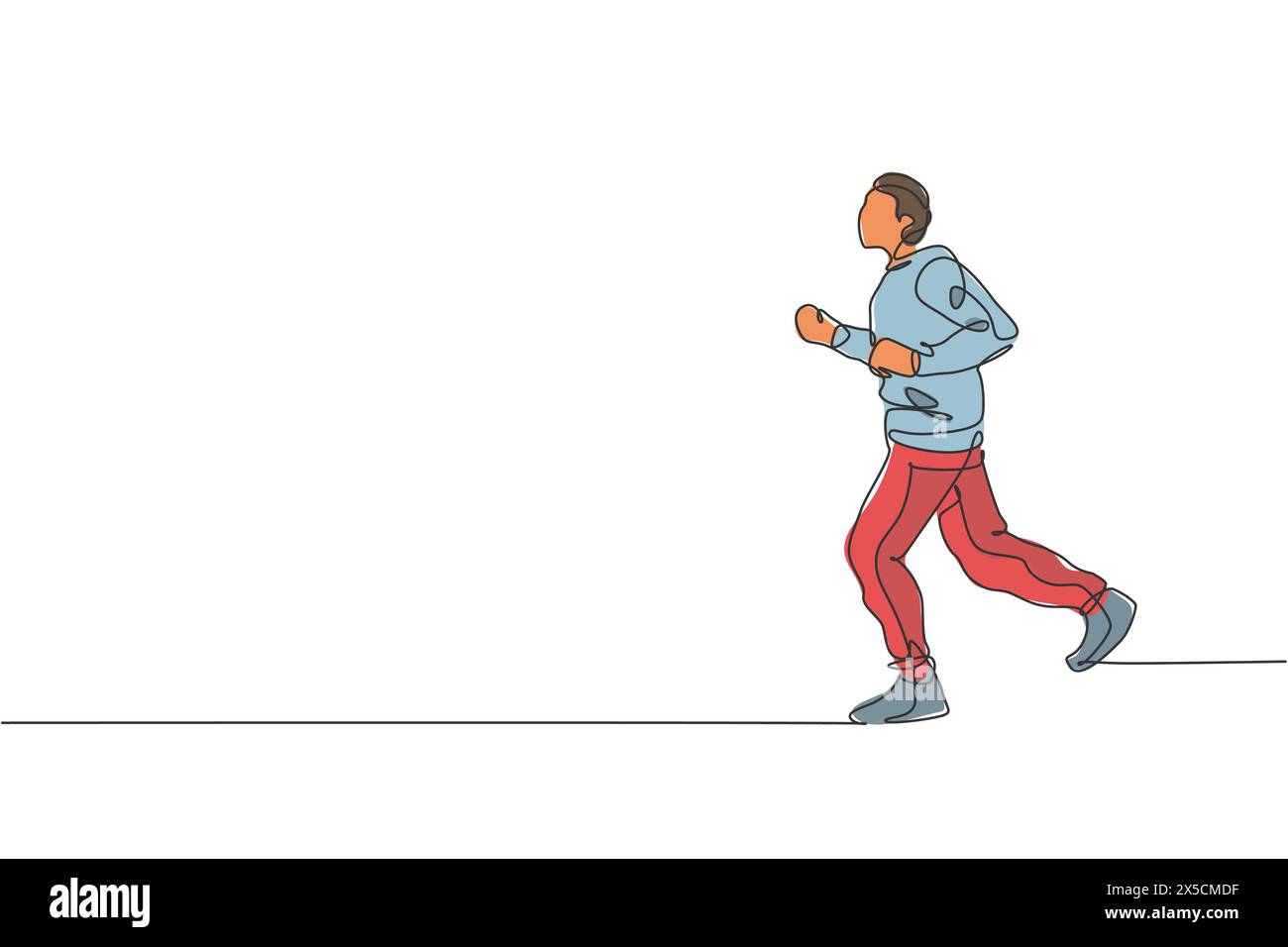 One single line drawing of young energetic man runner run relax at the ...