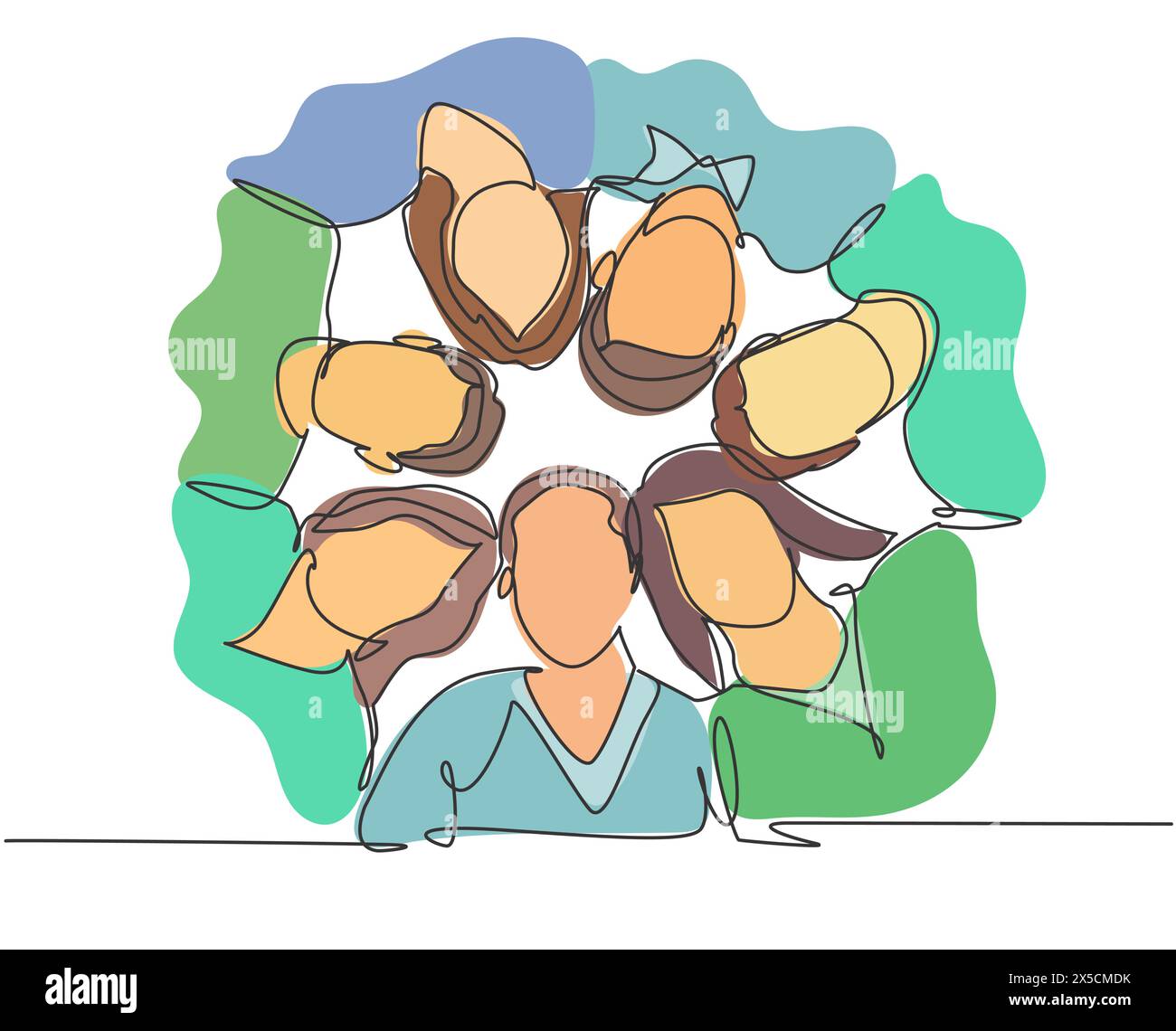 One line drawing of group of businessman and businesswoman creating ...