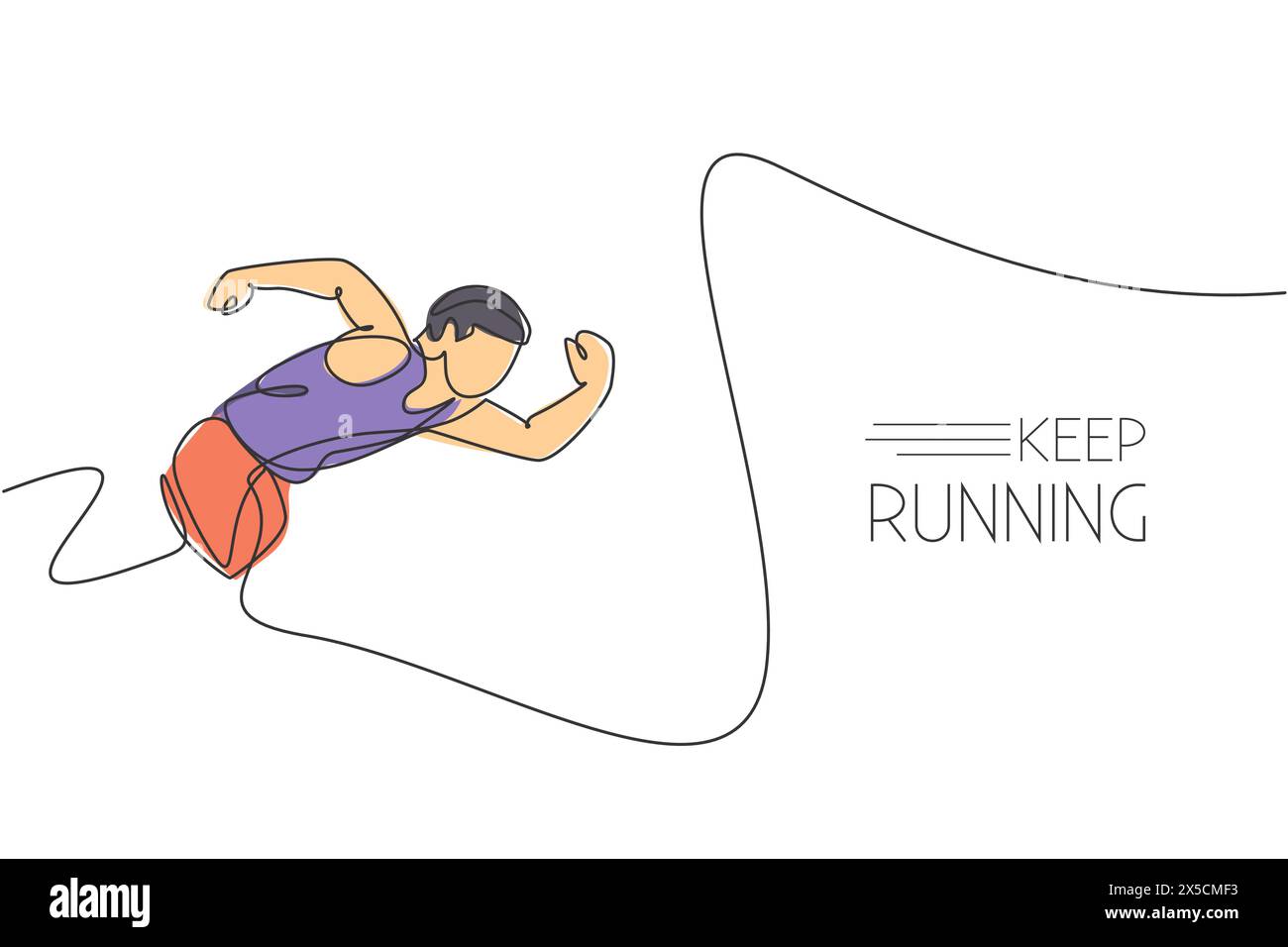 One continuous line drawing of young sporty man runner focus to sprint ...