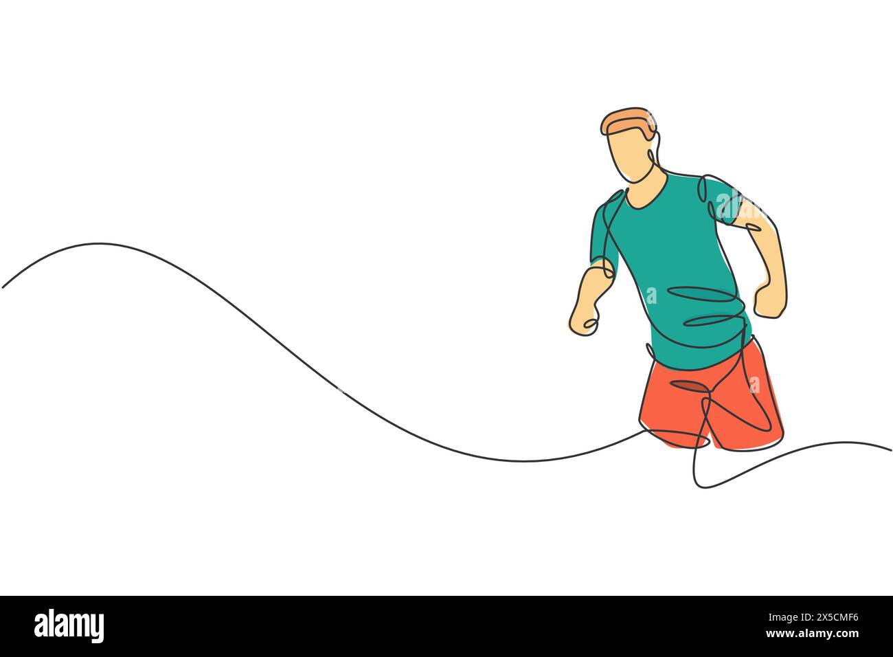One single line drawing of young happy runner man exercise to improve ...