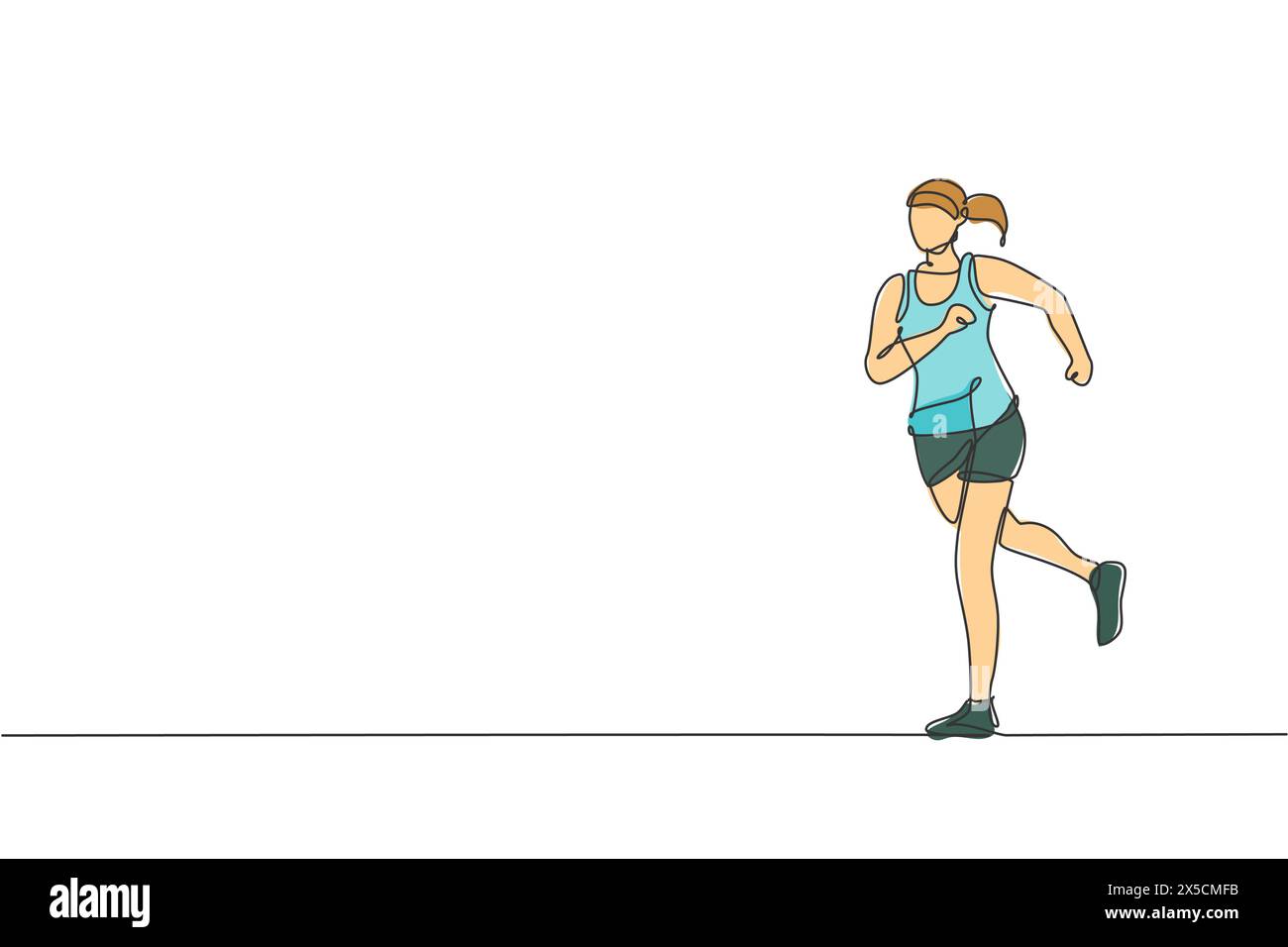 One single line drawing of young happy runner woman exercise to improve ...