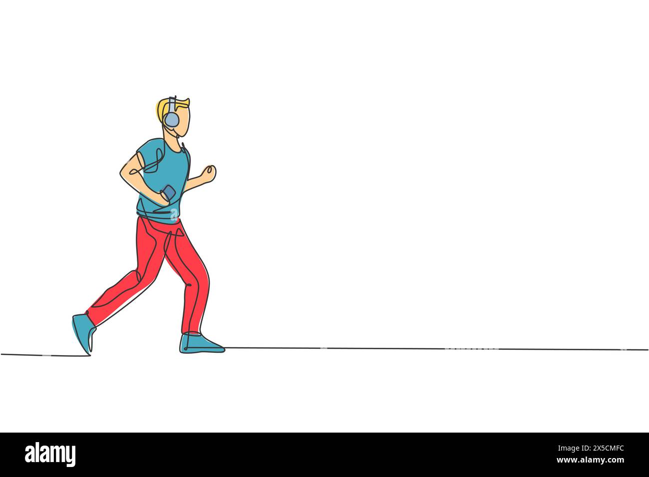 Single continuous line drawing young agile man runner run calm and ...