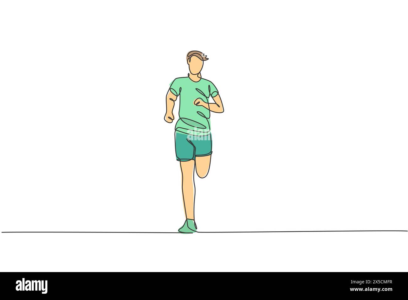 Single continuous line drawing of young happy health runner man running ...