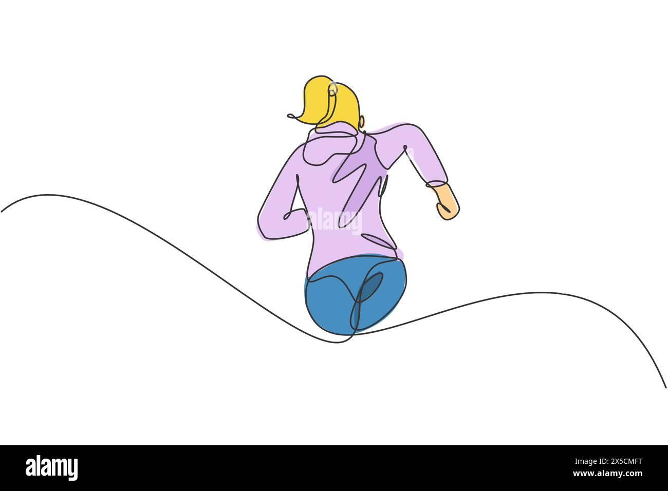 One continuous line drawing of young sporty runner woman relax running ...