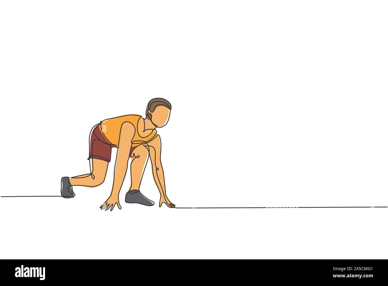 Single continuous line drawing of young happy health sprinter man ready ...
