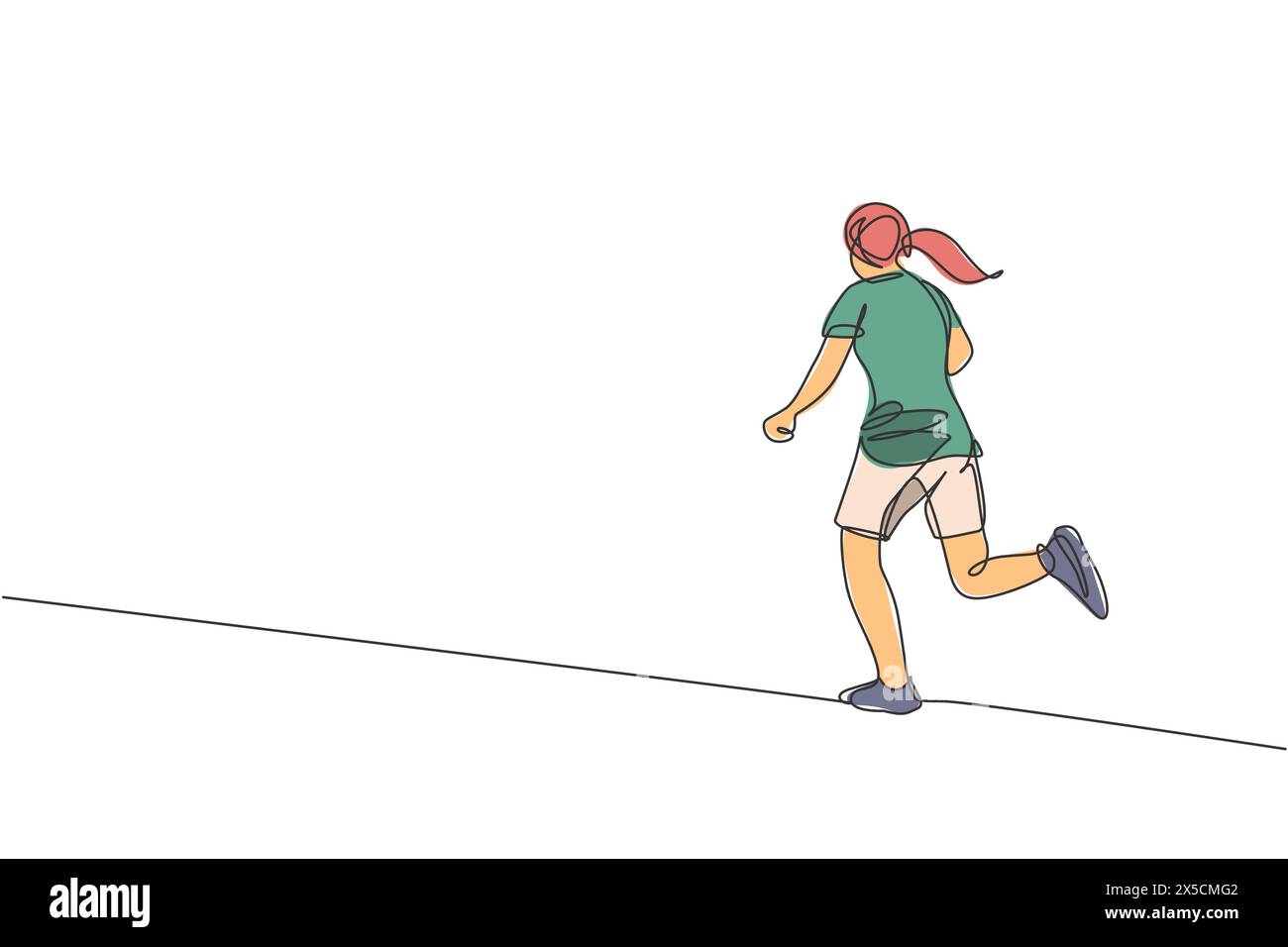 Single continuous line drawing of young agile woman runner run relax to ...