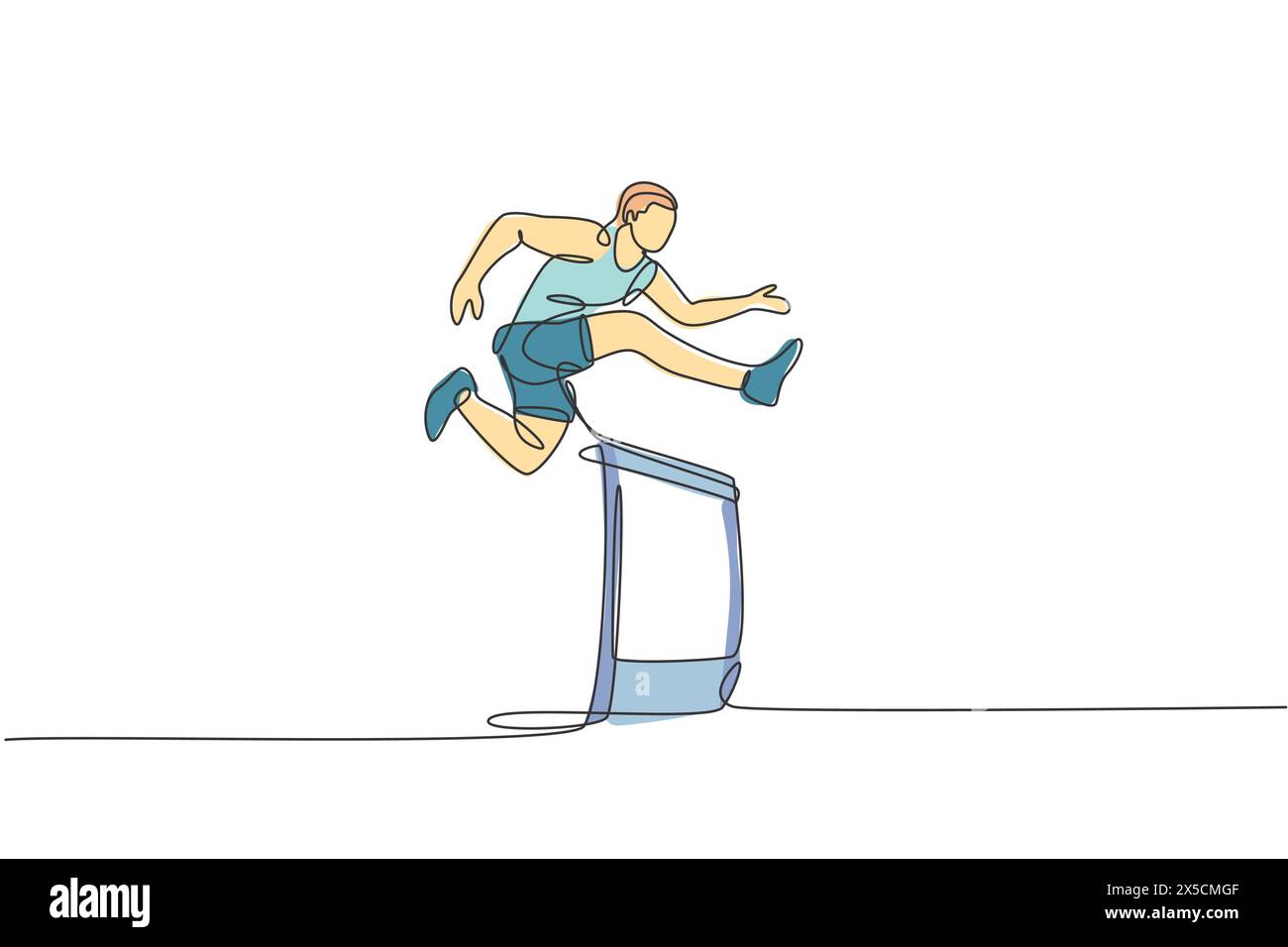 Single continuous line drawing of young happy health runner man jump ...