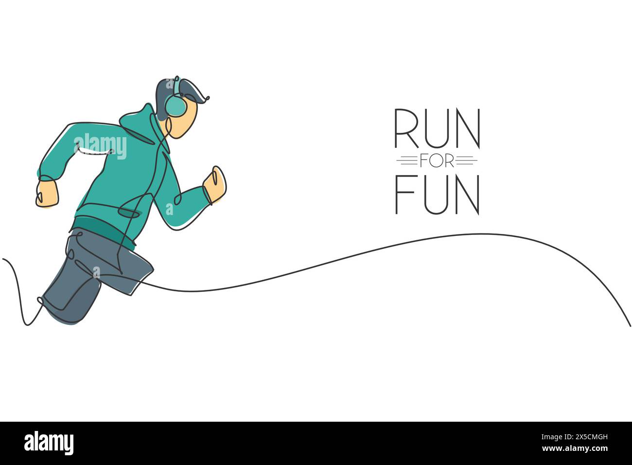 One continuous line drawing young sporty man runner focus run while ...