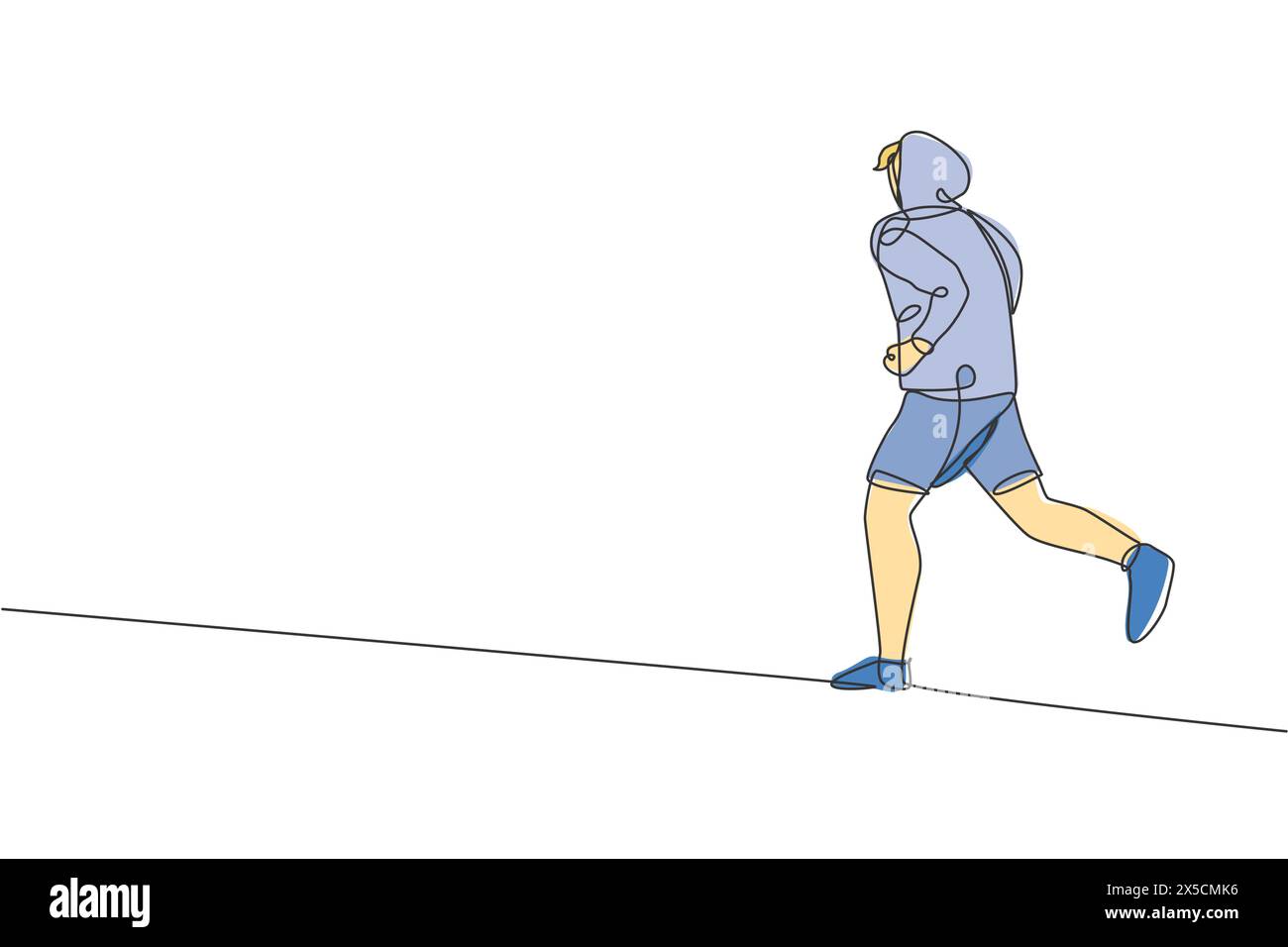 One continuous line drawing of young sporty runner man relax running at ...