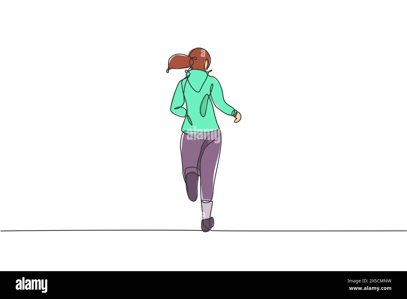 Single continuous line drawing of young happy health runner woman relax ...