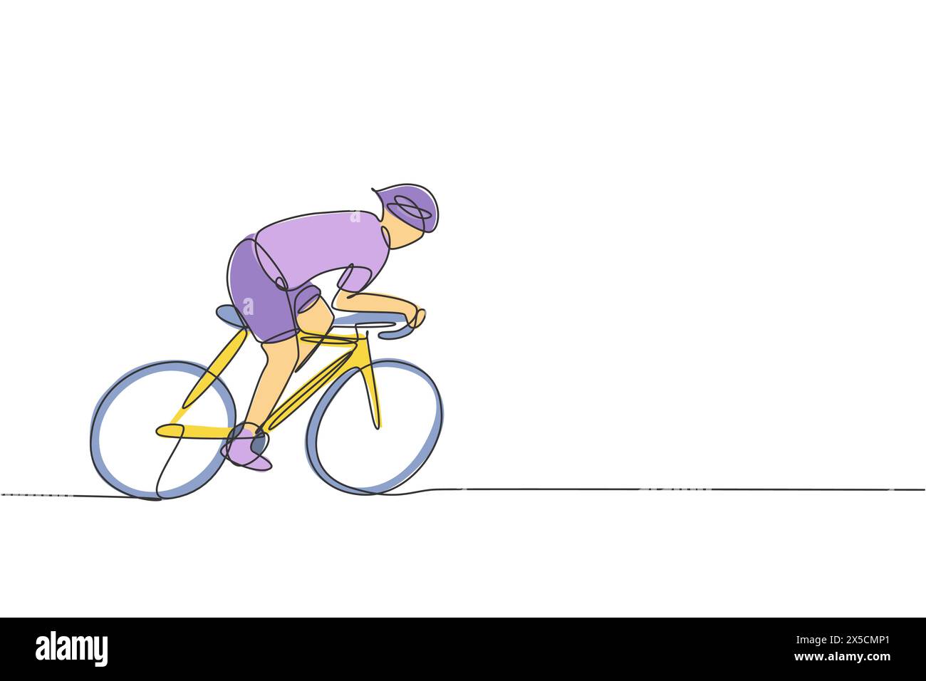 One single line drawing of young energetic man bicycle racer improve ...