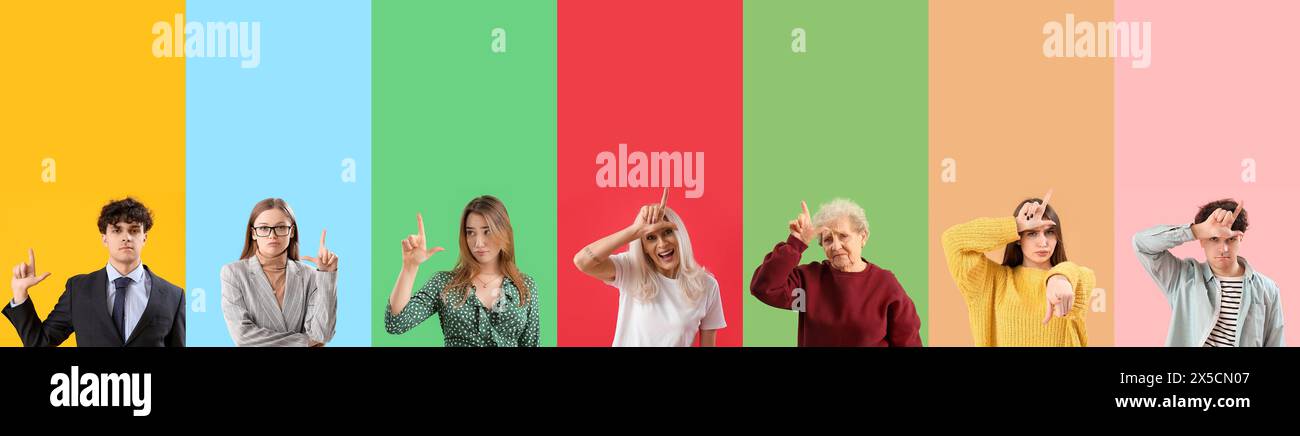 Group of people showing loser gesture on color background Stock Photo ...