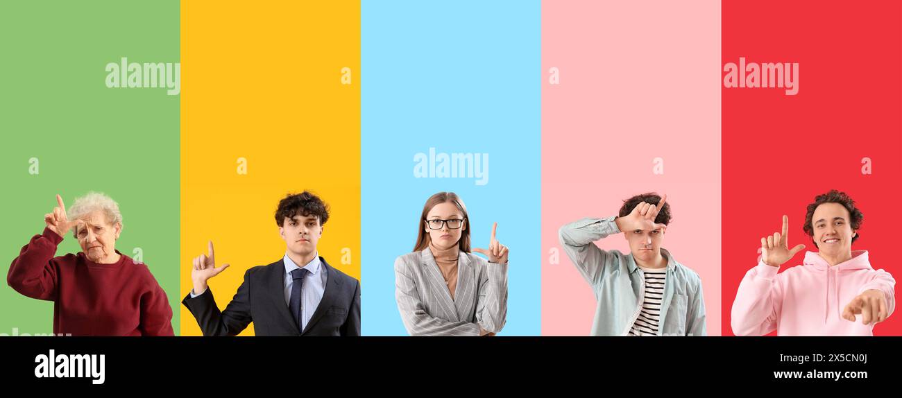 Group of people showing loser gesture on color background Stock Photo ...