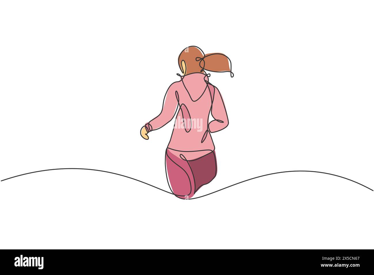 Single continuous line drawing of young happy health runner woman ...