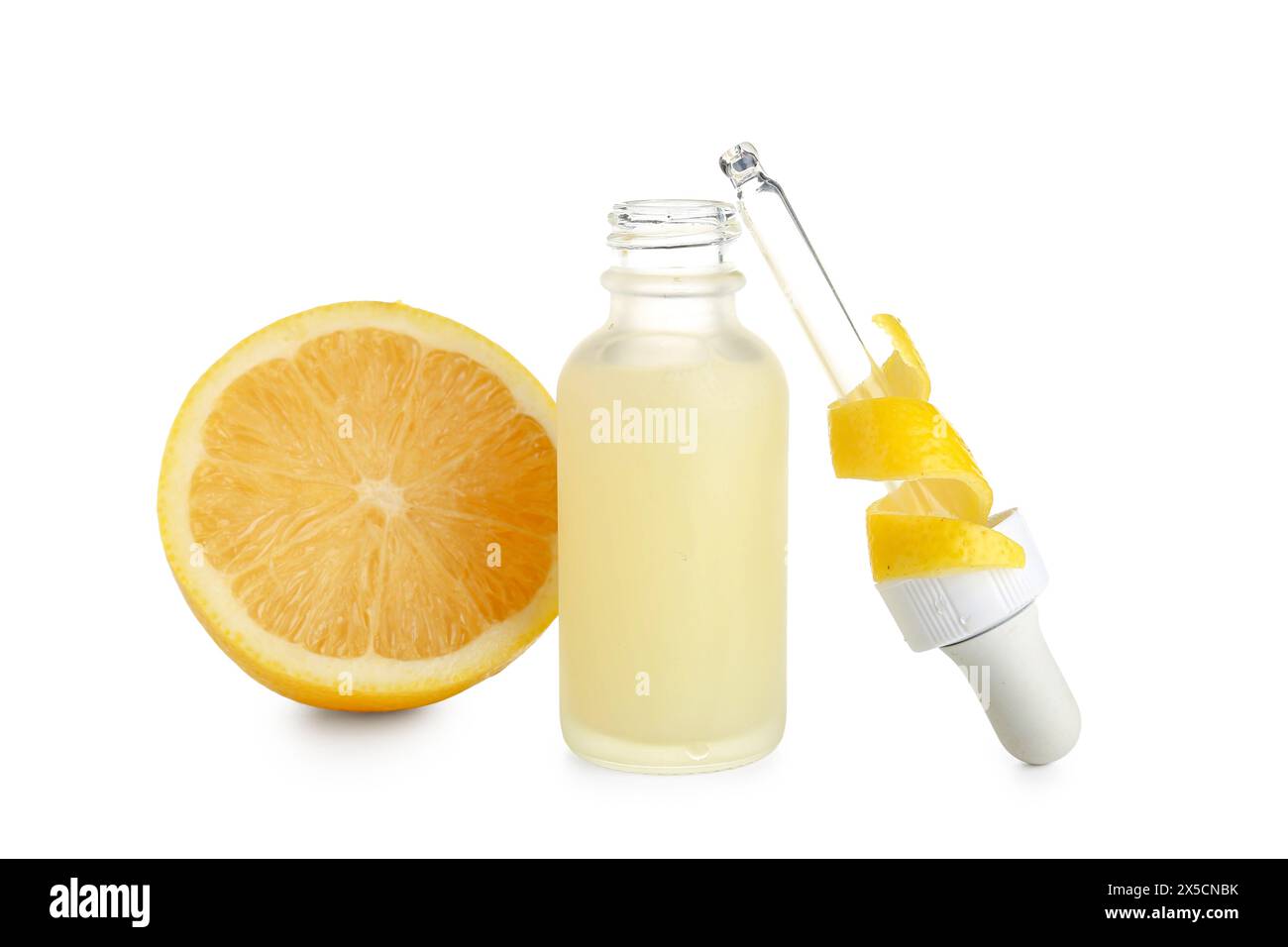 Bottle of vitamin C with lemon on white background Stock Photo - Alamy