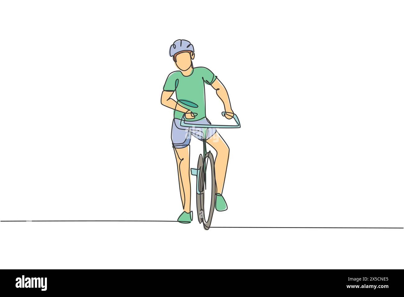 Single continuous line drawing of young agile man cyclist pose ...