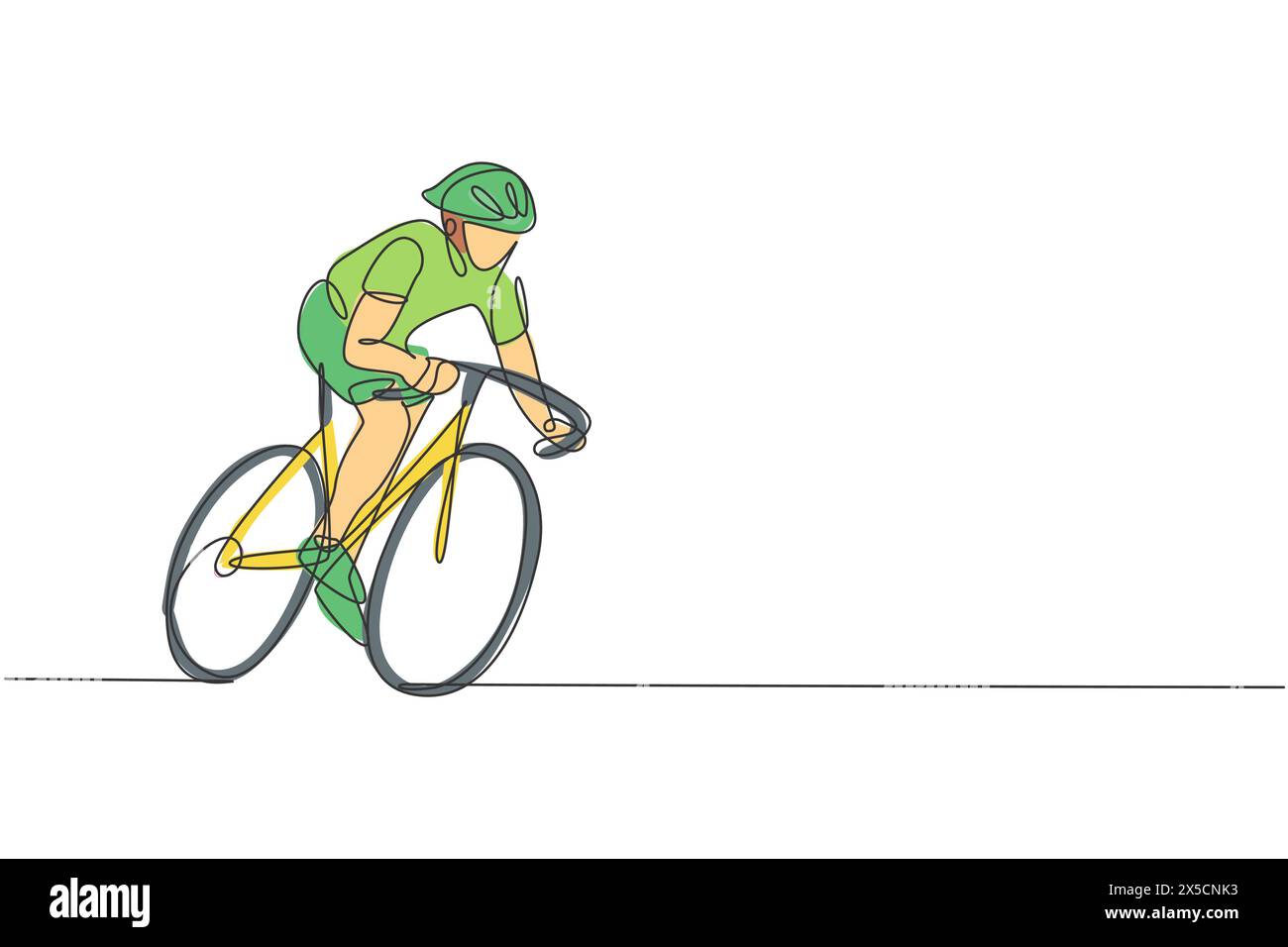 Single continuous line drawing of young agile man cyclist train to ...