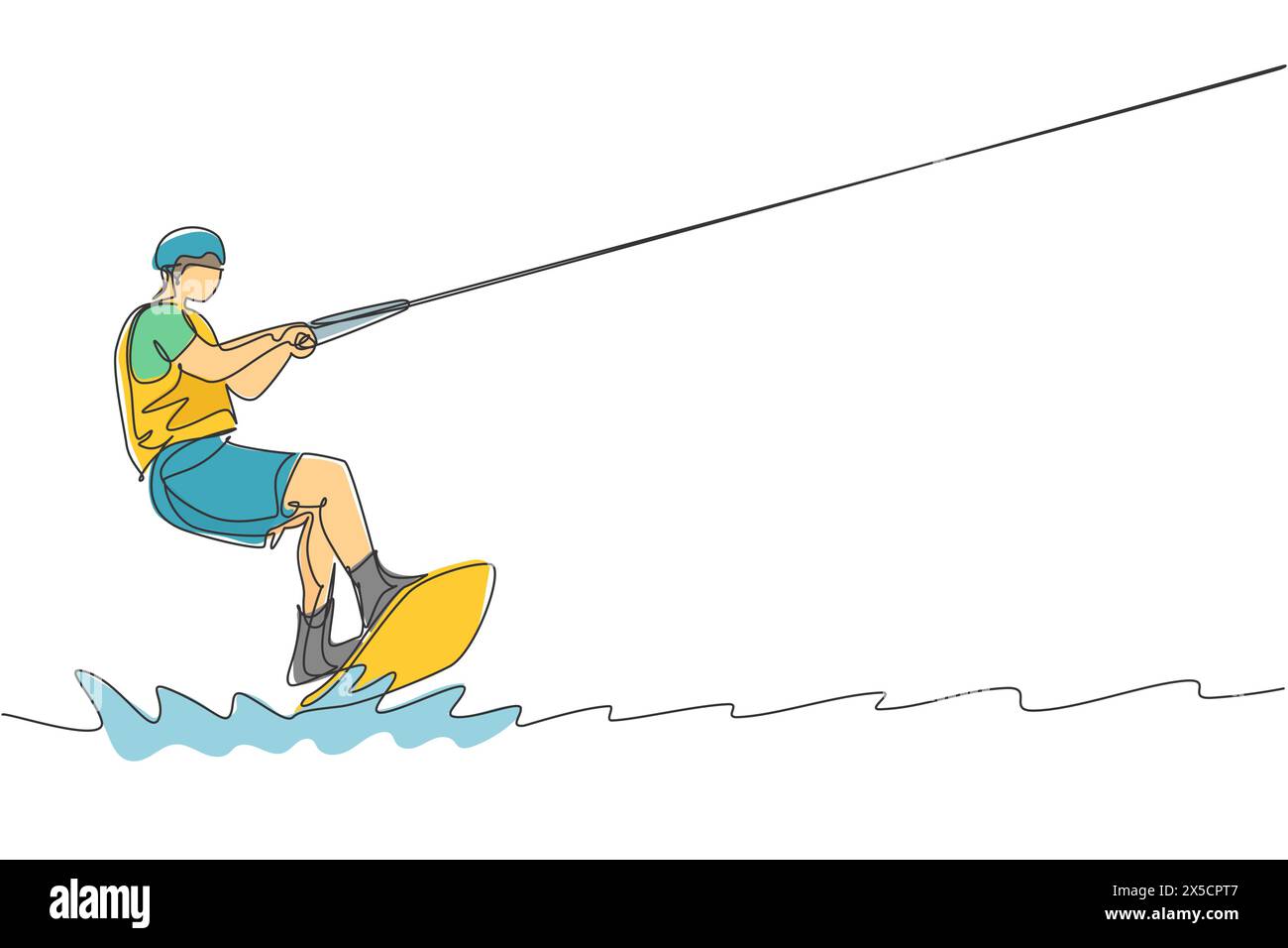 Single continuous line drawing of young sporty surfer man playing - in ...