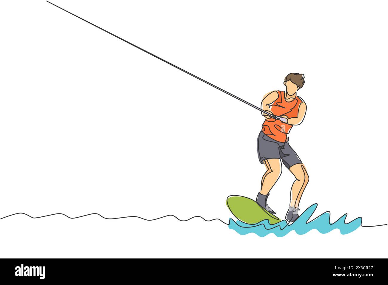 One continuous line drawing of young energetic man fun play ...