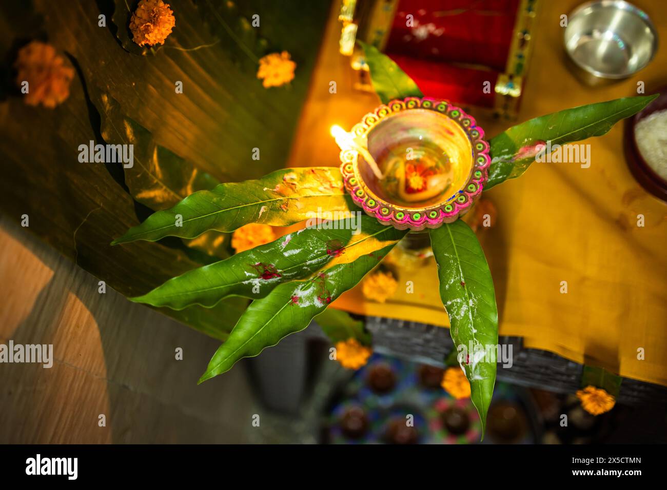 Handmade Earthen Clay oil lamp burning at home offerings for almighty ...