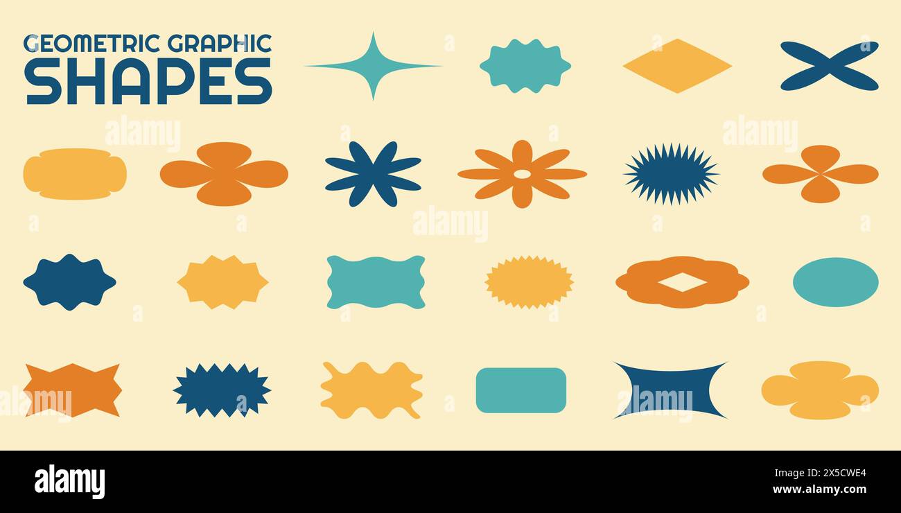 Set of abstract aesthetic y2k geometric shapes and elements. Black ...