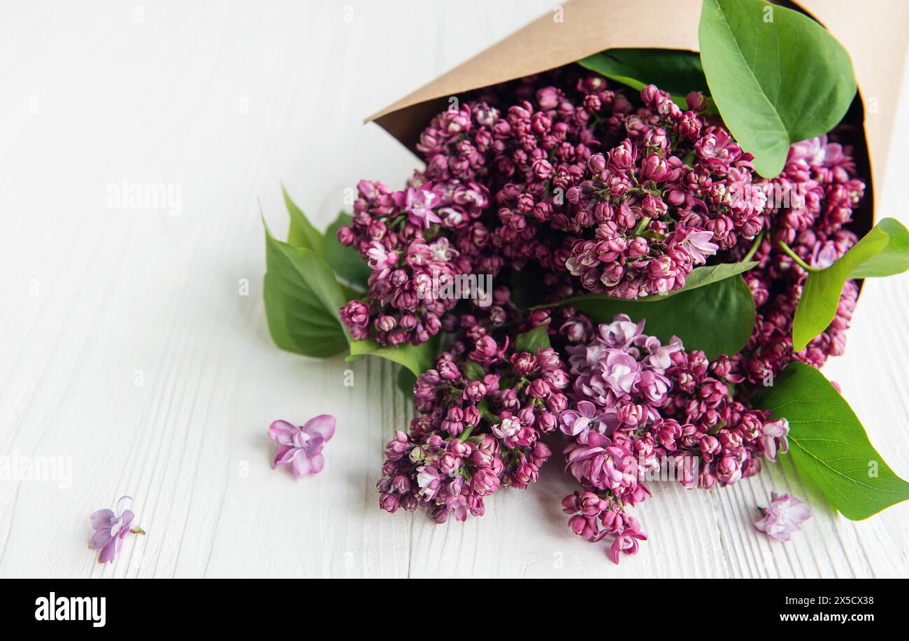 Purple lilac flower bouquet. Spring concept Stock Photo - Alamy