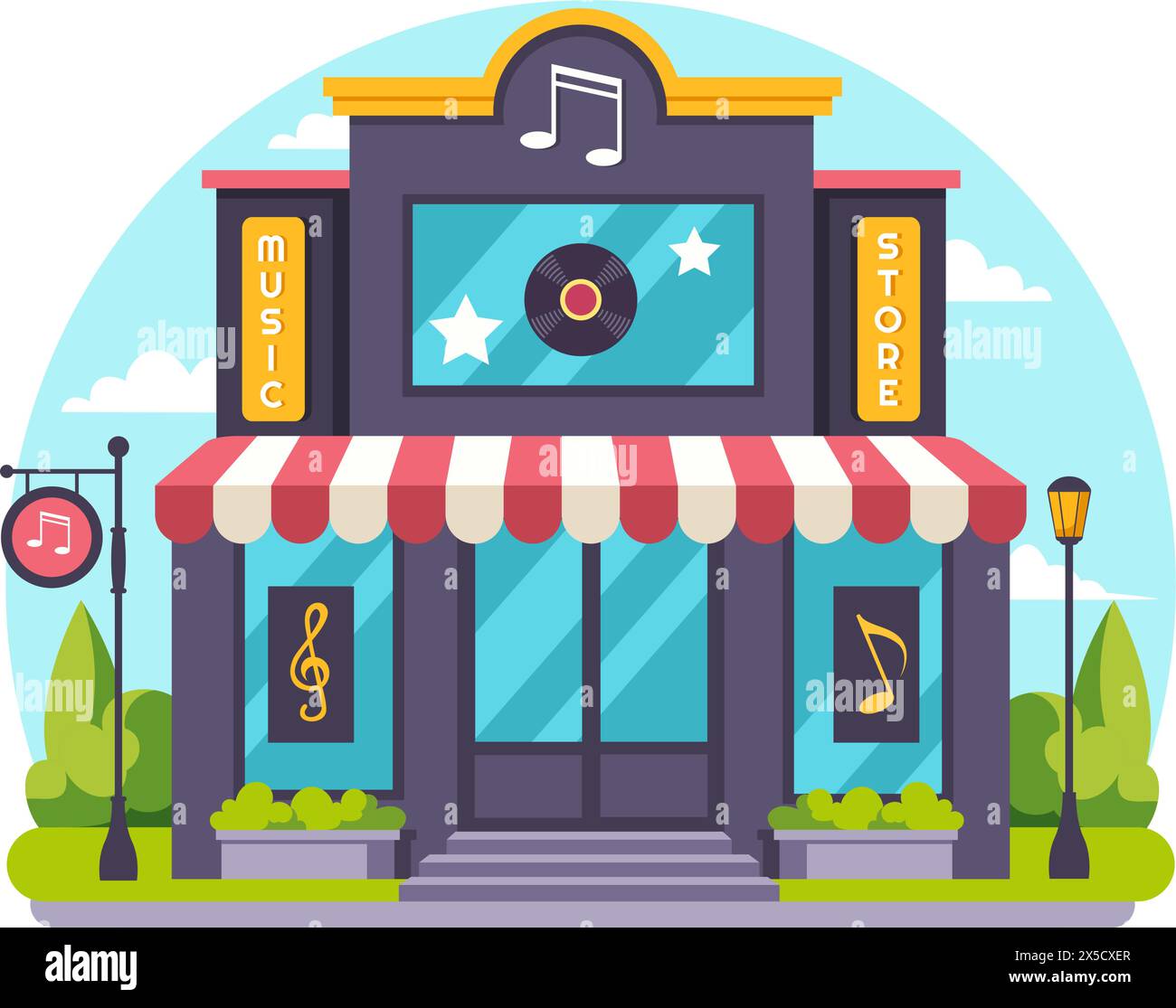 Music Store Vector Illustration With Various Musical Instruments Cd Cassette Tapes And Audio