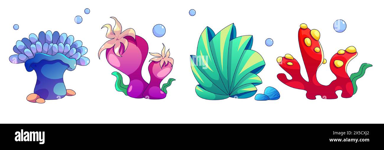 Sea coral and underwater ocean reef plant cartoon isolated icon ...