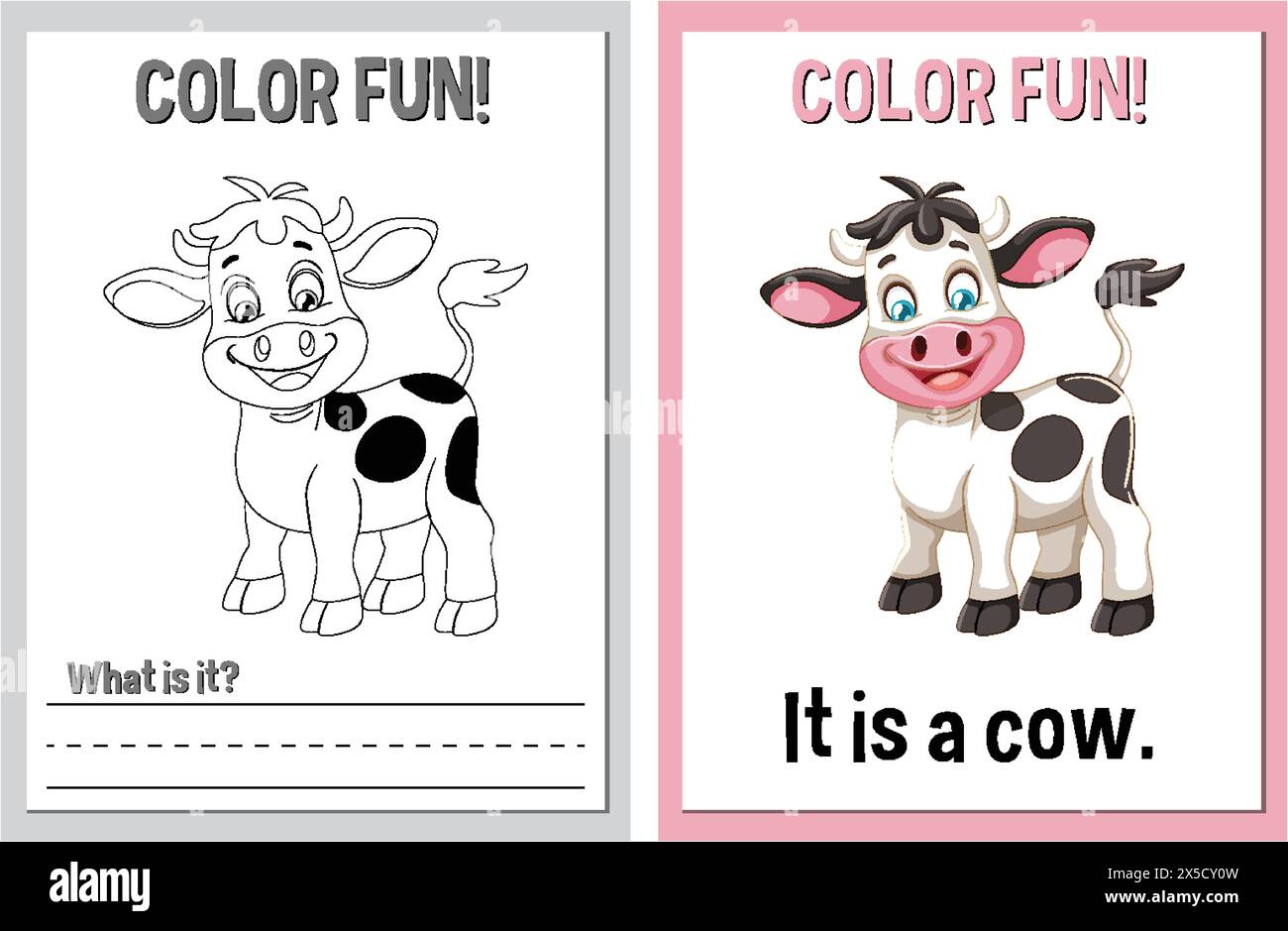 Coloring and learning activity cards with a cow Stock Vector Image ...