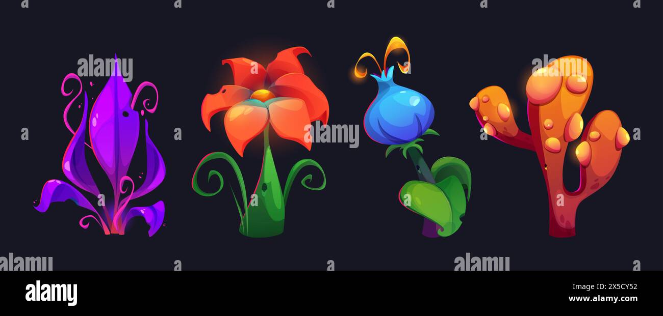 Fantasy alien flower. Magic forest plant game set. Fairy tale isolated ...